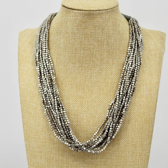 Unbranded | Jewelry | Multi Strand Silver Beaded Necklace Chunky Rope ...